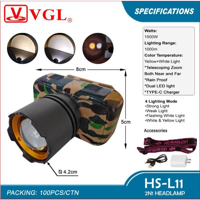 VGL TELESCOPIC 2N1 HEADLAMP ( HS-L11 ) | Shopee Philippines
