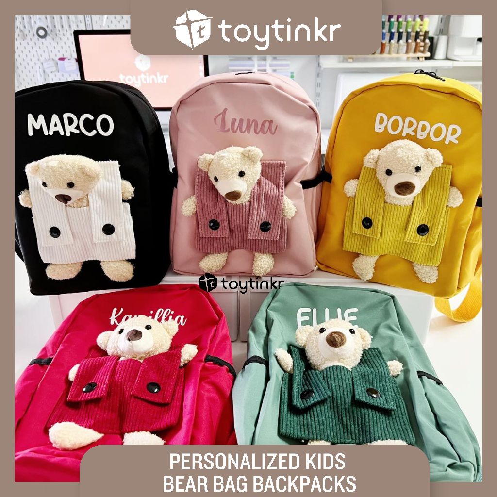 Personalized Kids Bear Bag Backpacks- (ALL CAPS WHITE FONT ONLY) by ...