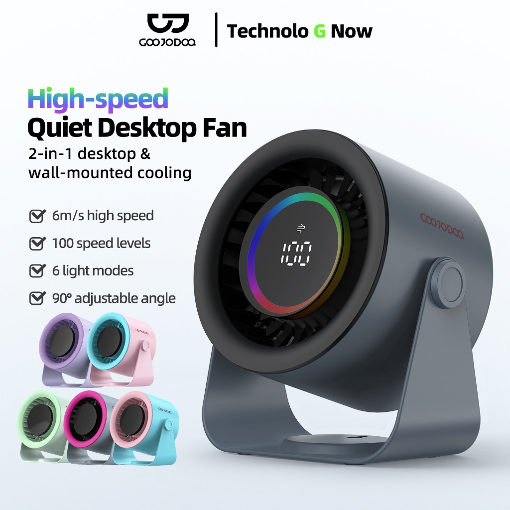 GOOJODOQ 4000 mAh GFS008 Desk Fan Rechargeable Electric Desktop Turbo ...