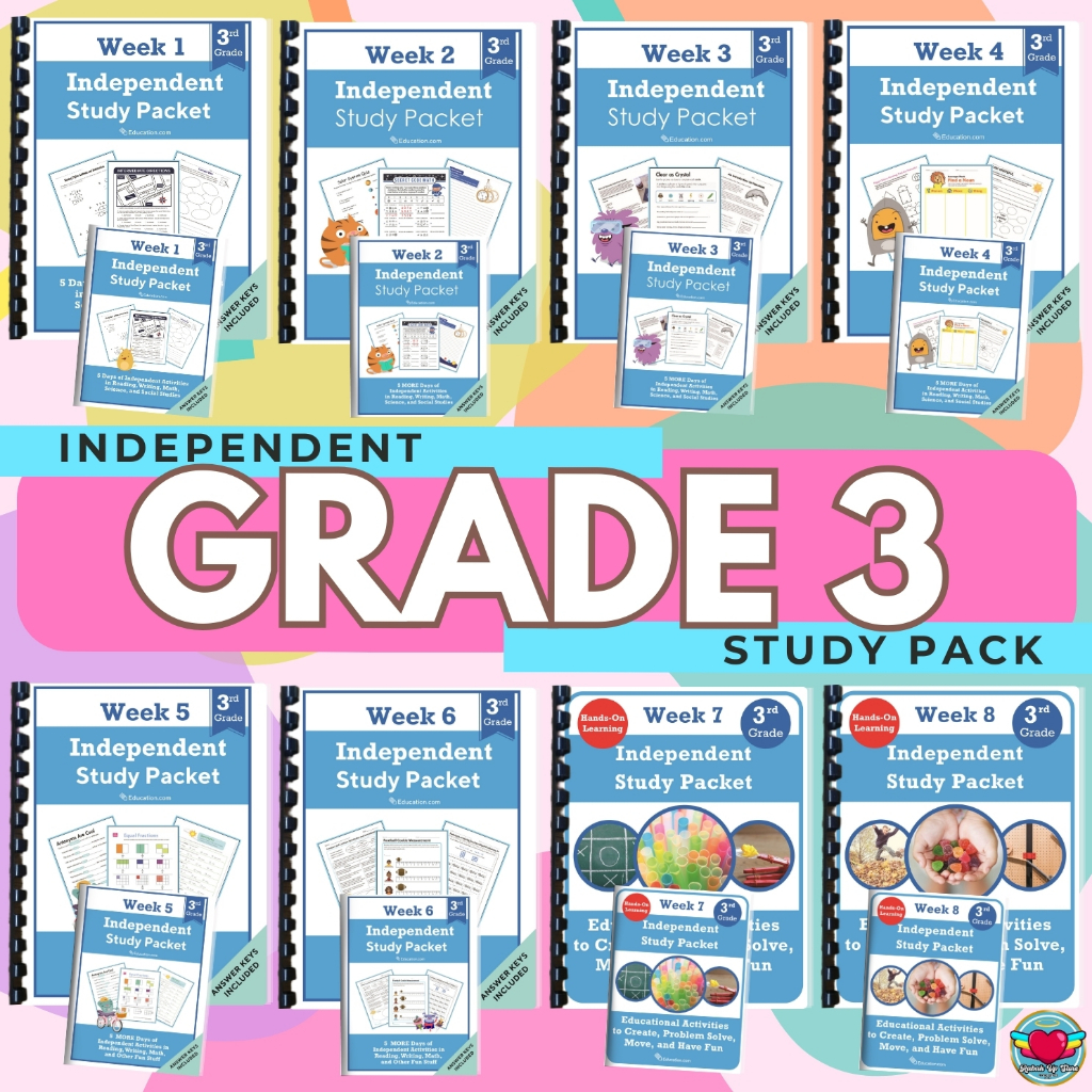 GRADE 3 Independent Study Pack Worksheet/Workbook HomeSchool Learning ...