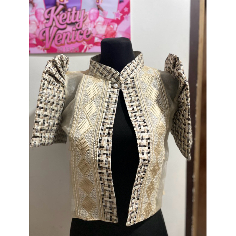 Modern filipiniana top(ethnic banig)Brown and black combination ...