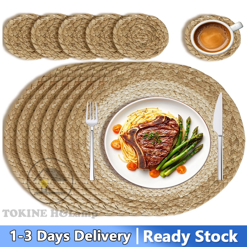 Round Placemat Rattan Weave Coaster Cup Mat Heat Insulation Tea Coaster ...