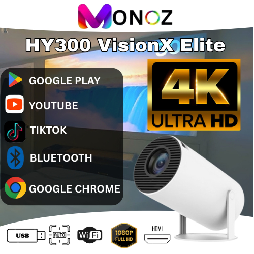 HY300 VisionX Elite 4K Smart Projector | Android 11, 8000 Lumens, WiFi BT HDMI, Home & Outdoor ...
