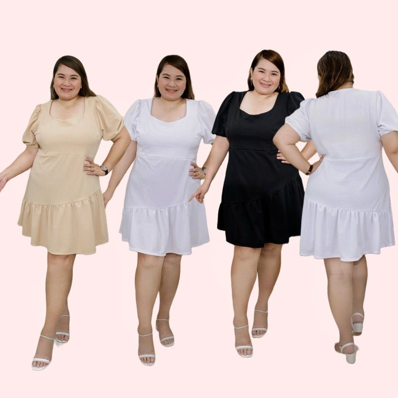 (3XLTO5XL) SHARMAINE SLANT RUFFLES DRESS PLUS SIZE ONE SIZE CREPE ...