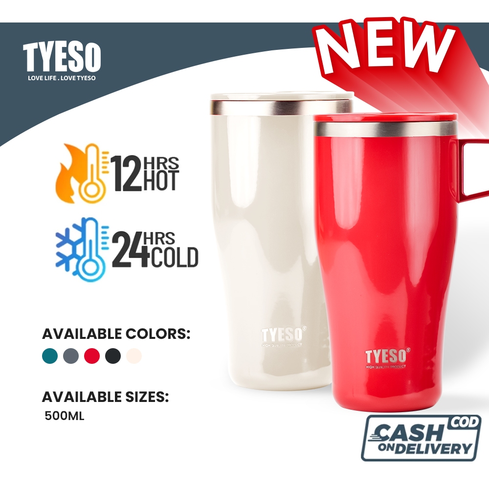 TYESO 17oz/500ml Insulated Thermal Coffee Mug Hot And Cold 304 SUS Water Cup in Red | Shopee ...