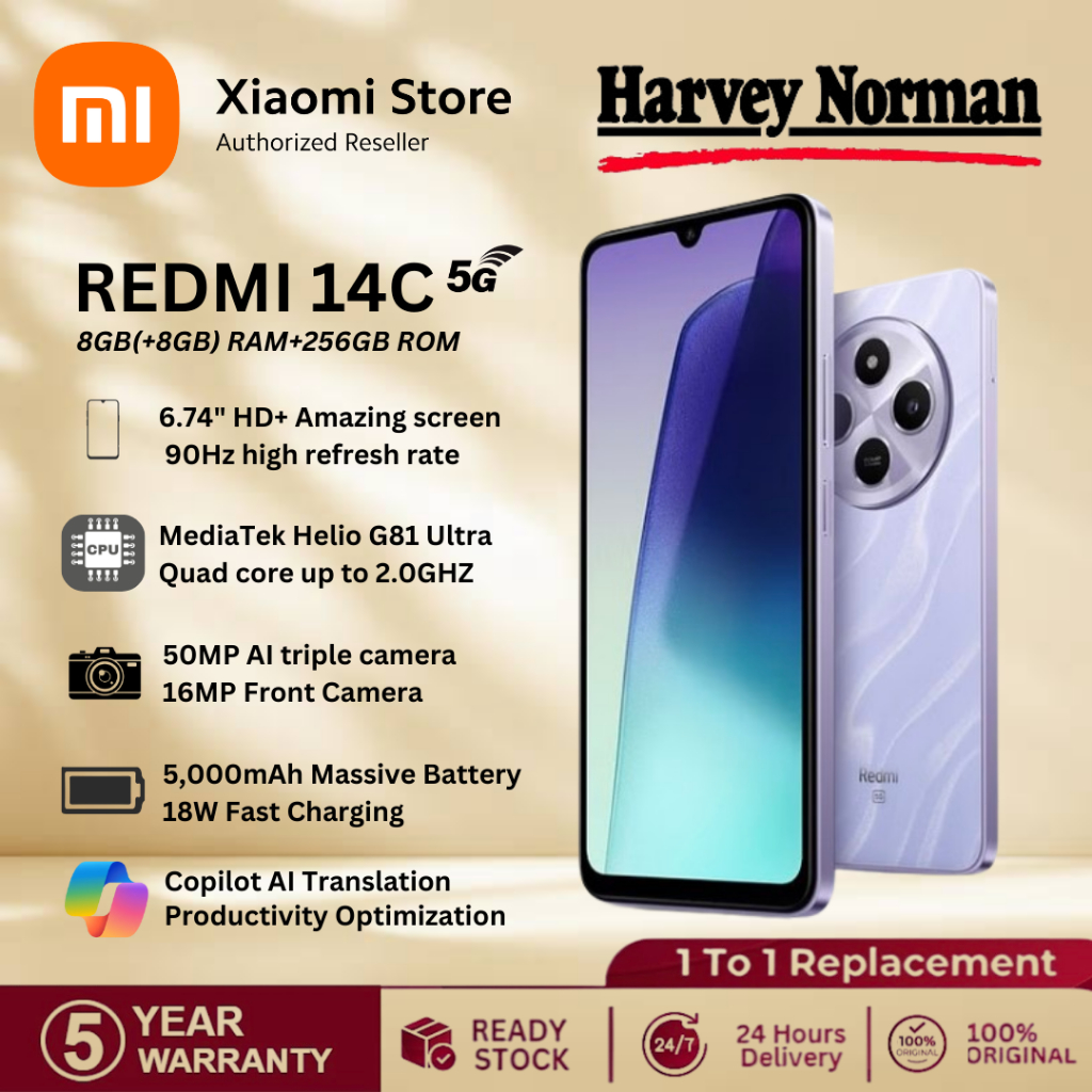 Redmi 14C 5G Smartphone 8+8GB + 256GB Global Version MediaTek Helio G81 ...