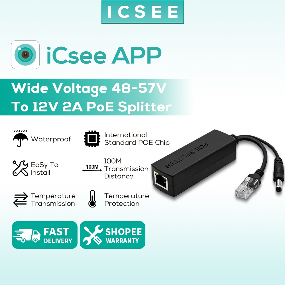 ICSEE Waterproof PoE Splitter 12V 2A Splitter Power over Ethernet DC 10 ...