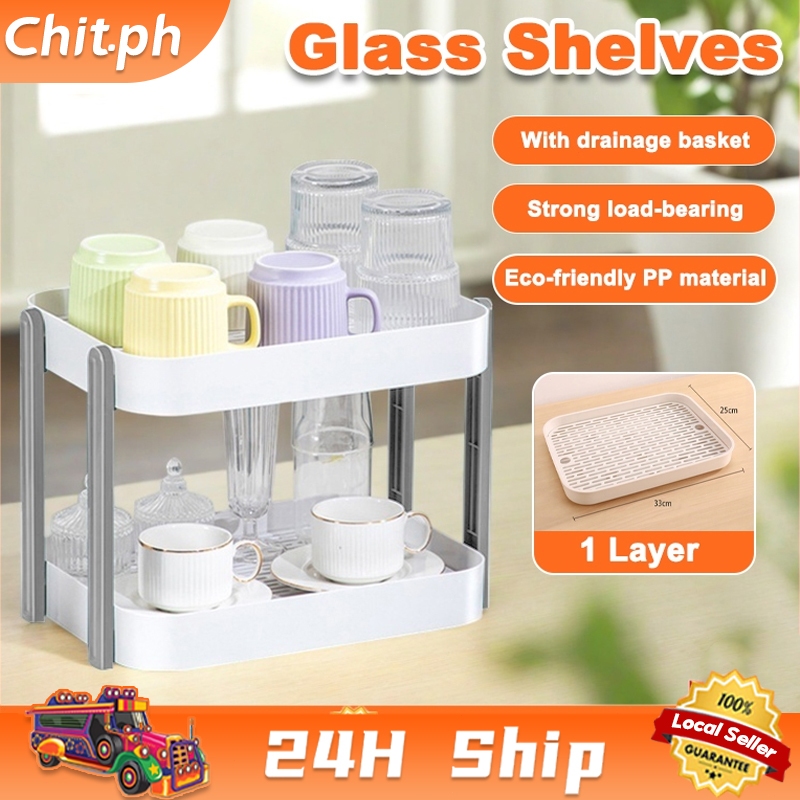 CHIT 1/2 Tiers Cups Drying Rack with Drain Tray Kitchen Storage Rackfor ...
