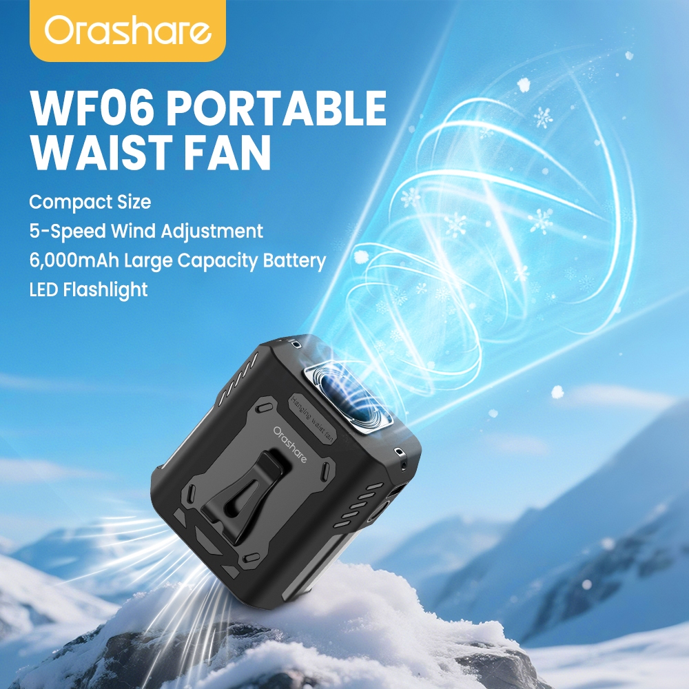 Orashare WF06 Portable Waist Fan 5-Speed Wind 6000mAh Rechargeable Fan with LED Light ...