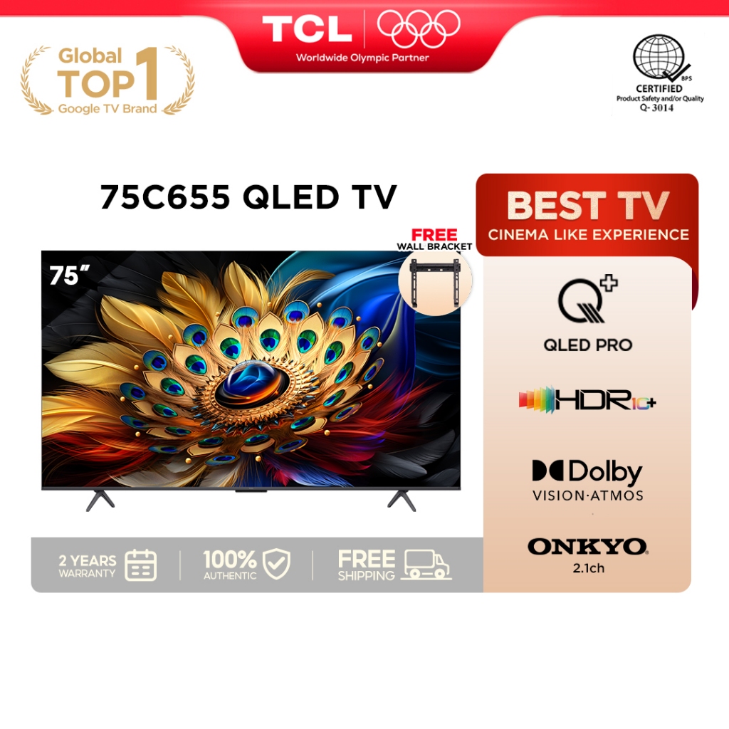 TCL 75 Inch 4K QLED TV - 75C655 (QLED Pro, Dolby Vision (Atmos), Multiple Eye Care, Big Memory ...