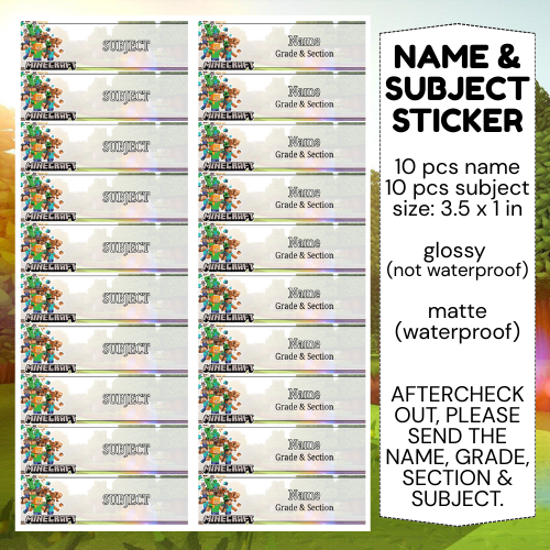 Custom Name & Subject Stickers – Set of 10 Name and 10 Subjects ...
