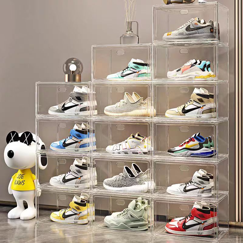 Stackable acrylic shoe box storage rack transparent magnetic shoe rack ...