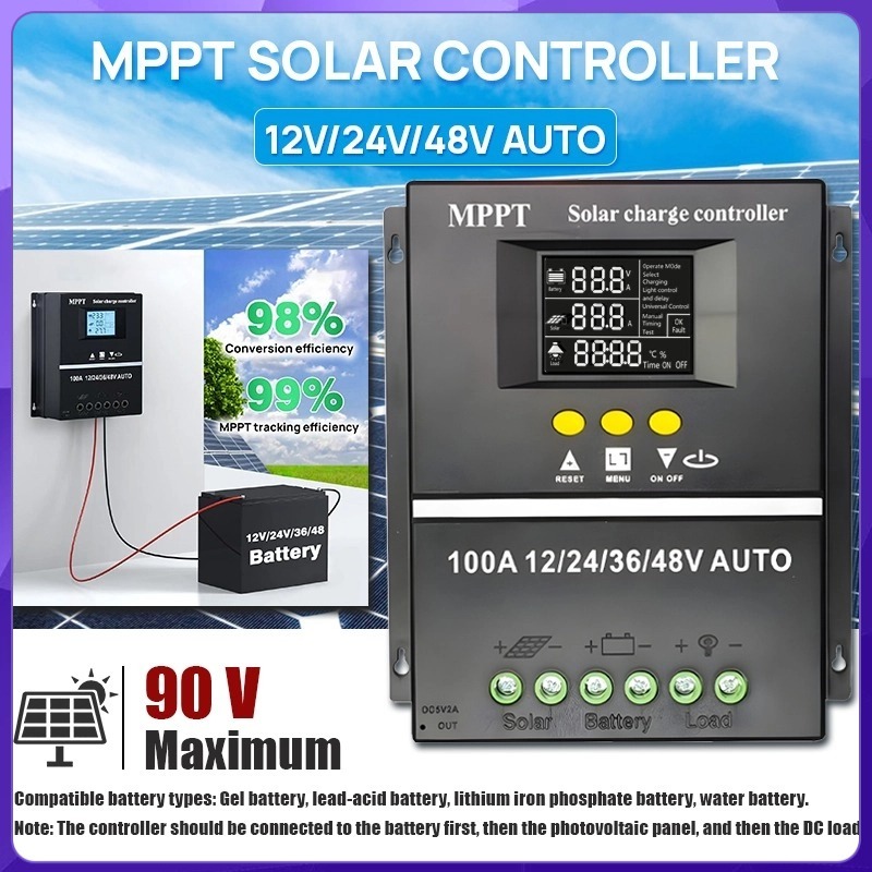LAIRTPOW MPPT Solar Controller 30A/ 60A/80A/100A 12V 24V 36V 48V AUTO Battery Charger with LCD ...