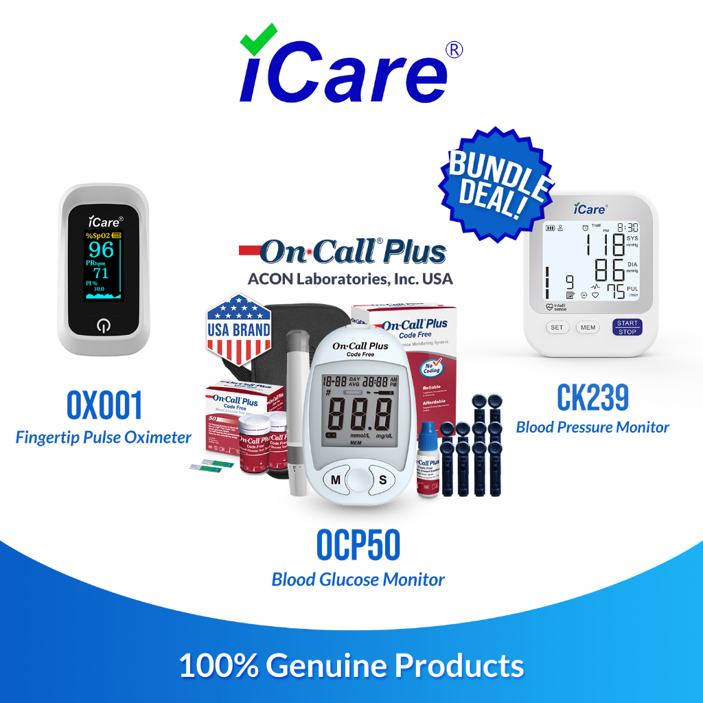 iCare Bundle Deal 17 OX001 Pulse Oximeter + CK239 Digital Bp Monitor ...