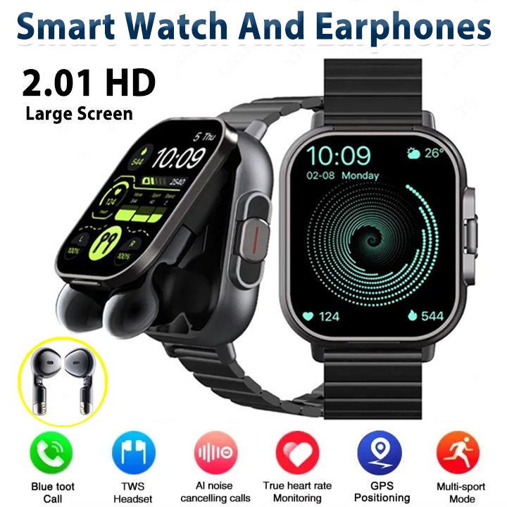 Smart Watch 2in1 With Earphone Bluetooth Calling Track Heart Rate ...