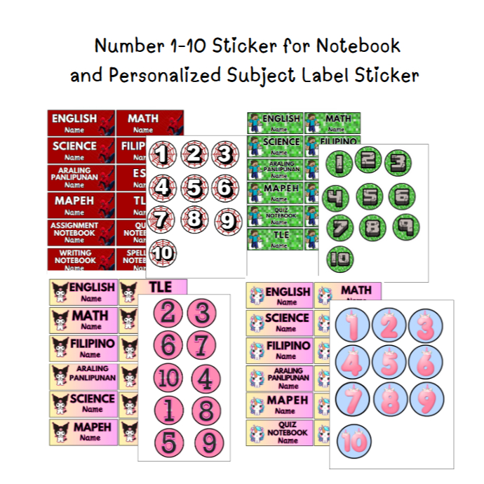 Number 1 to 10 Sticker for Notebooks , waterproof, laminated/ Subject ...