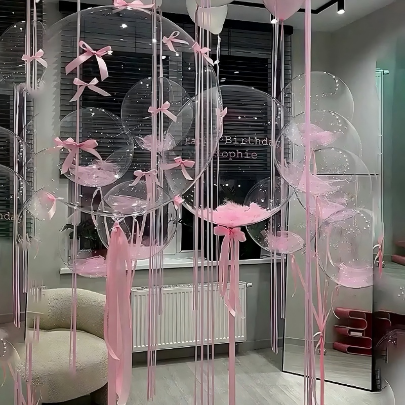 Transparent bobble ball bow feather filled balloon set birthday wedding ...