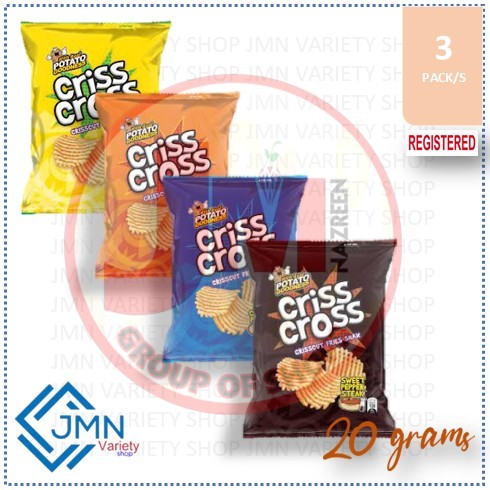 JM FG-0043 | 3 PACKS | Criss Cross 20g | Classic Potato | Pepper Steak | Cheese | Sweet Corn [5 ...