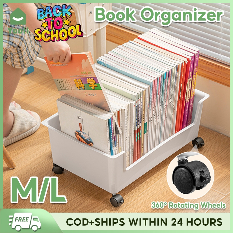 Yooli Book Organizer Table Book Storage Box with Wheels Desk Bookshelf ...