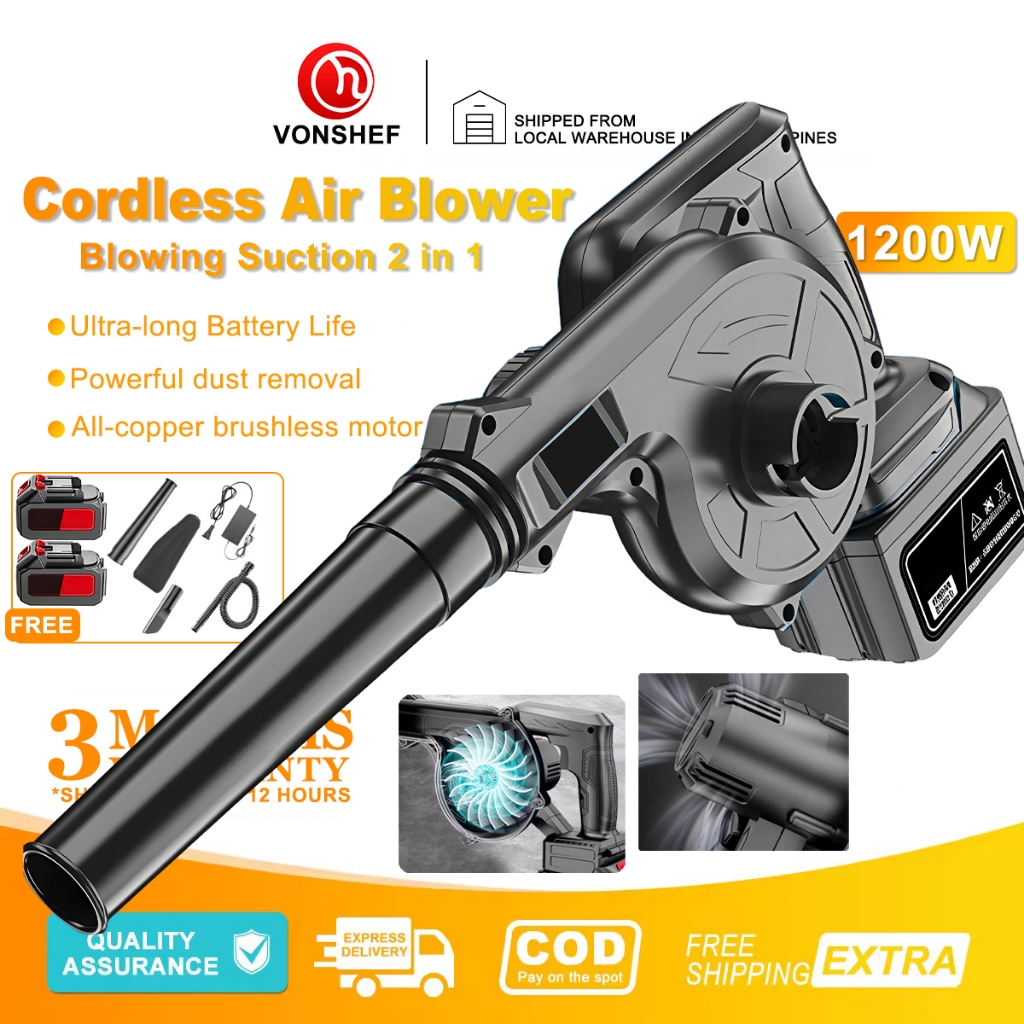 1200W Portable Cordless Air Blower Blowing Suction 2 in 1 Electric ...