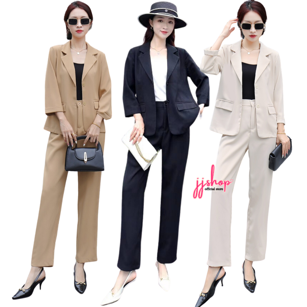 Terno Set Coords Blazer 3/4 Sleeve and Trouser Straight-Cut S to L ...