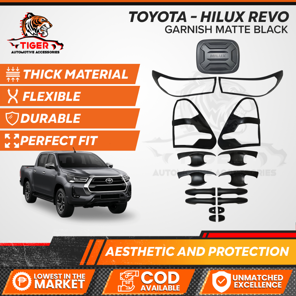 TIGERAUTO Toyota - Hilux Revo Car Garnish Matt Black, Complete Set ...