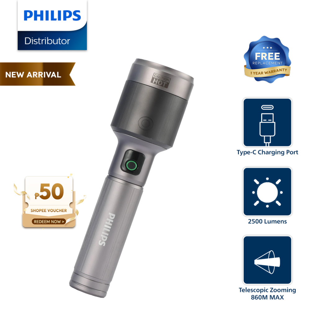 PHILIPS Aircraft Aluminium Alloy Zoom LED Rechargeable Flashlight ...