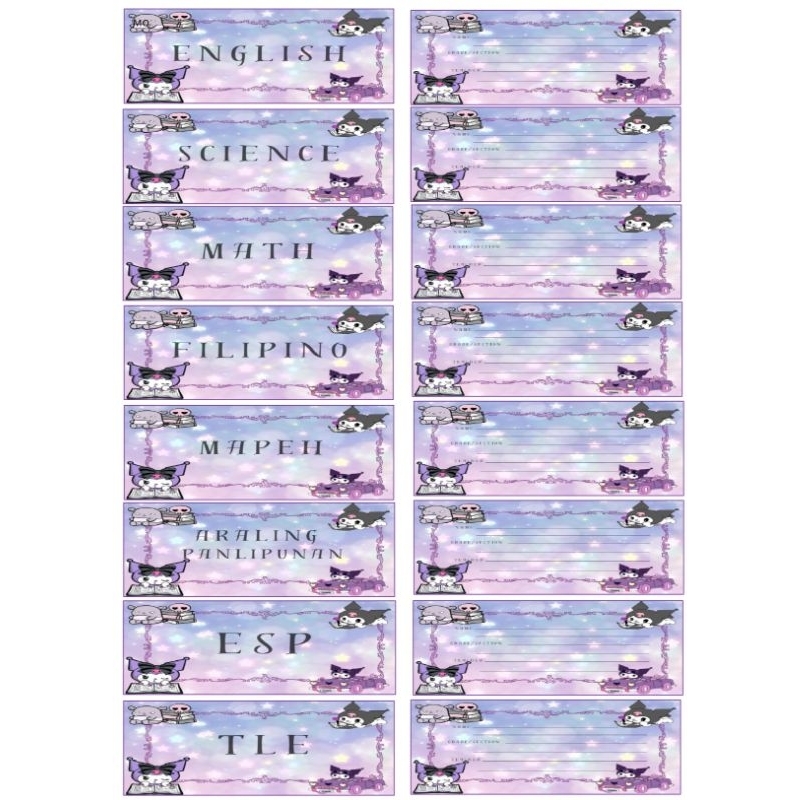 kuromi,mermaid subject &name label set | Shopee Philippines