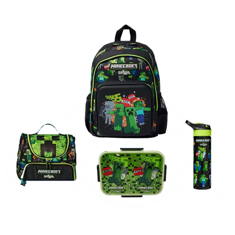 Smiggle minecraft school backpack for kids with lunch box water bottle ...
