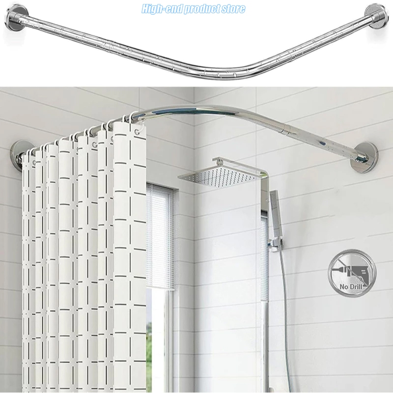 Stainless steel Extendable Curved Shower Curtain Rod for Bathroom Punch ...