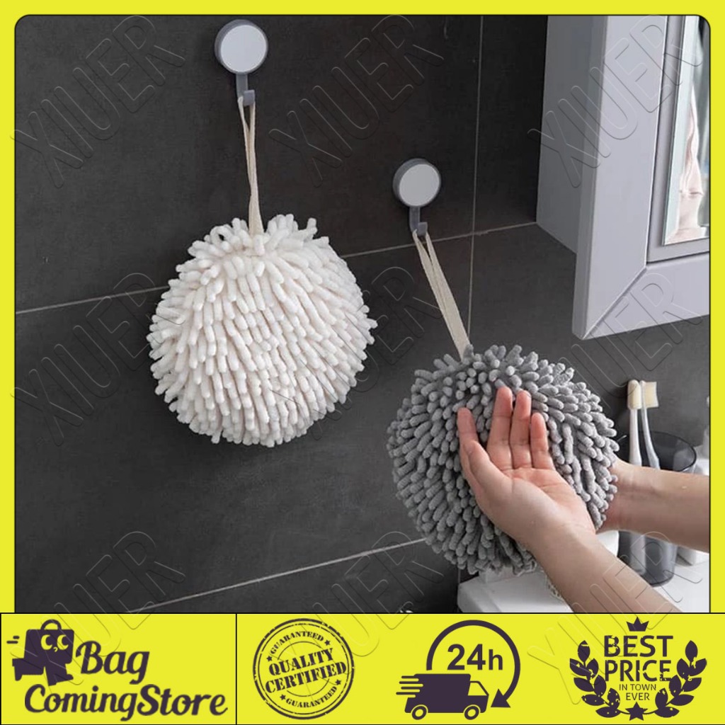 Soft Absorbent Wipe Hand Towel Ball Kitchen Soft Plush Chenille Hanging ...
