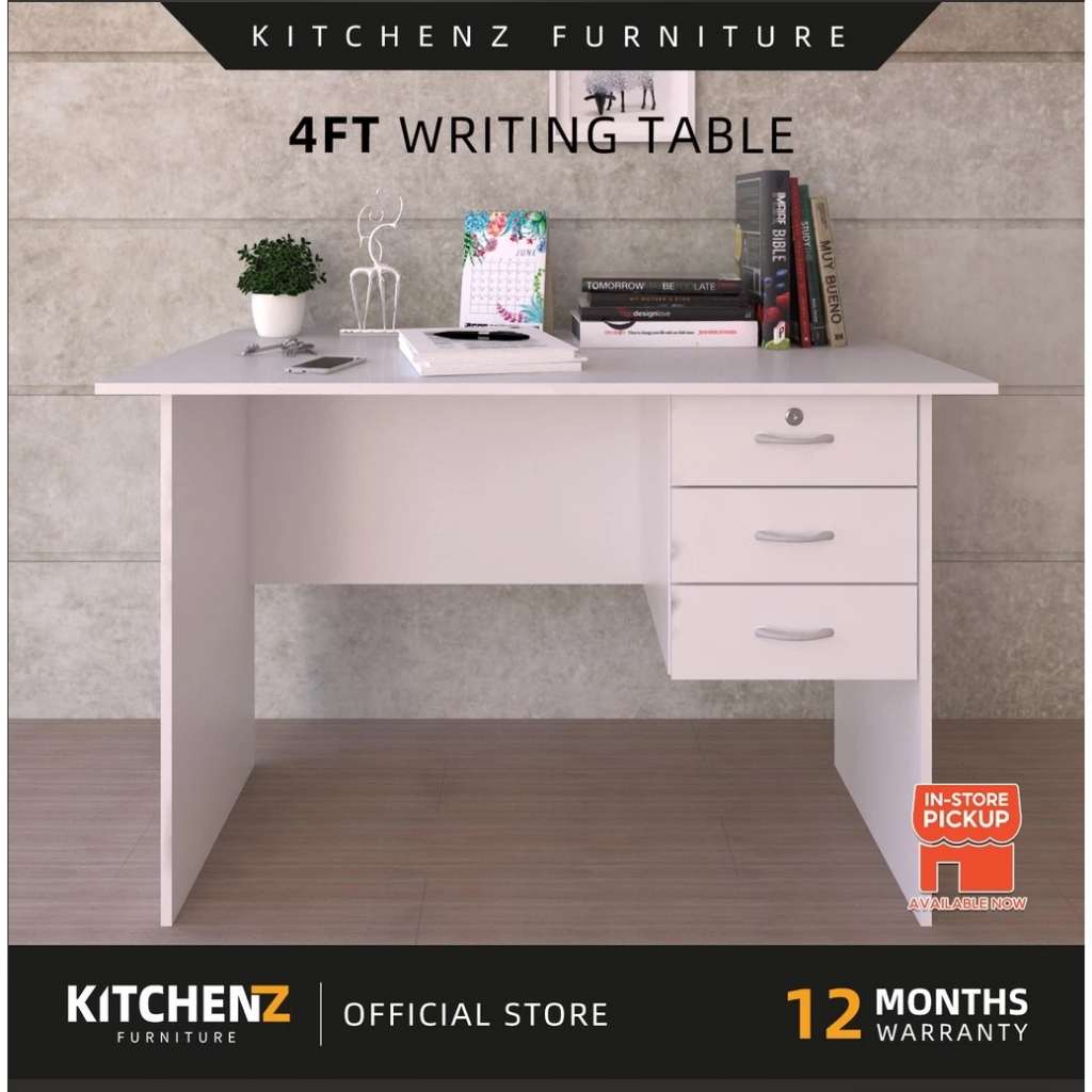 KitchenZ 120cm 4ft Wooden Writing Table 15mm Thick Study Table with 3 ...