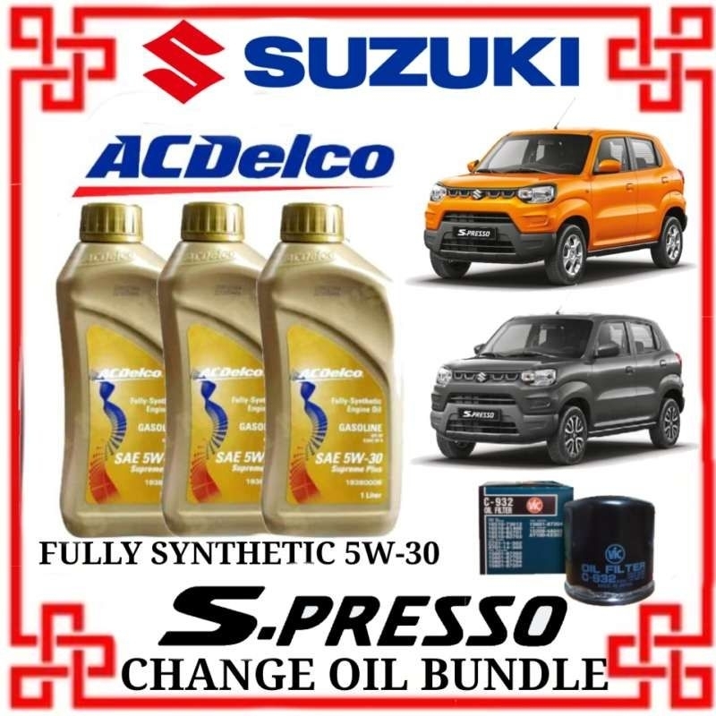 Suzuki Spresso Change Oil Set, ACdelco 5W-30 Fully Synthetic Engine Oil ...
