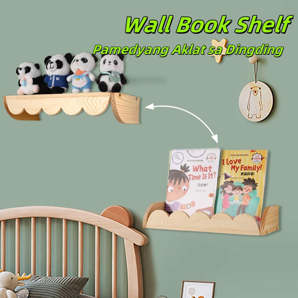 Wooden Wall Book Shelf Bedroom Wall Mounted Toy Storage Display Rack ...