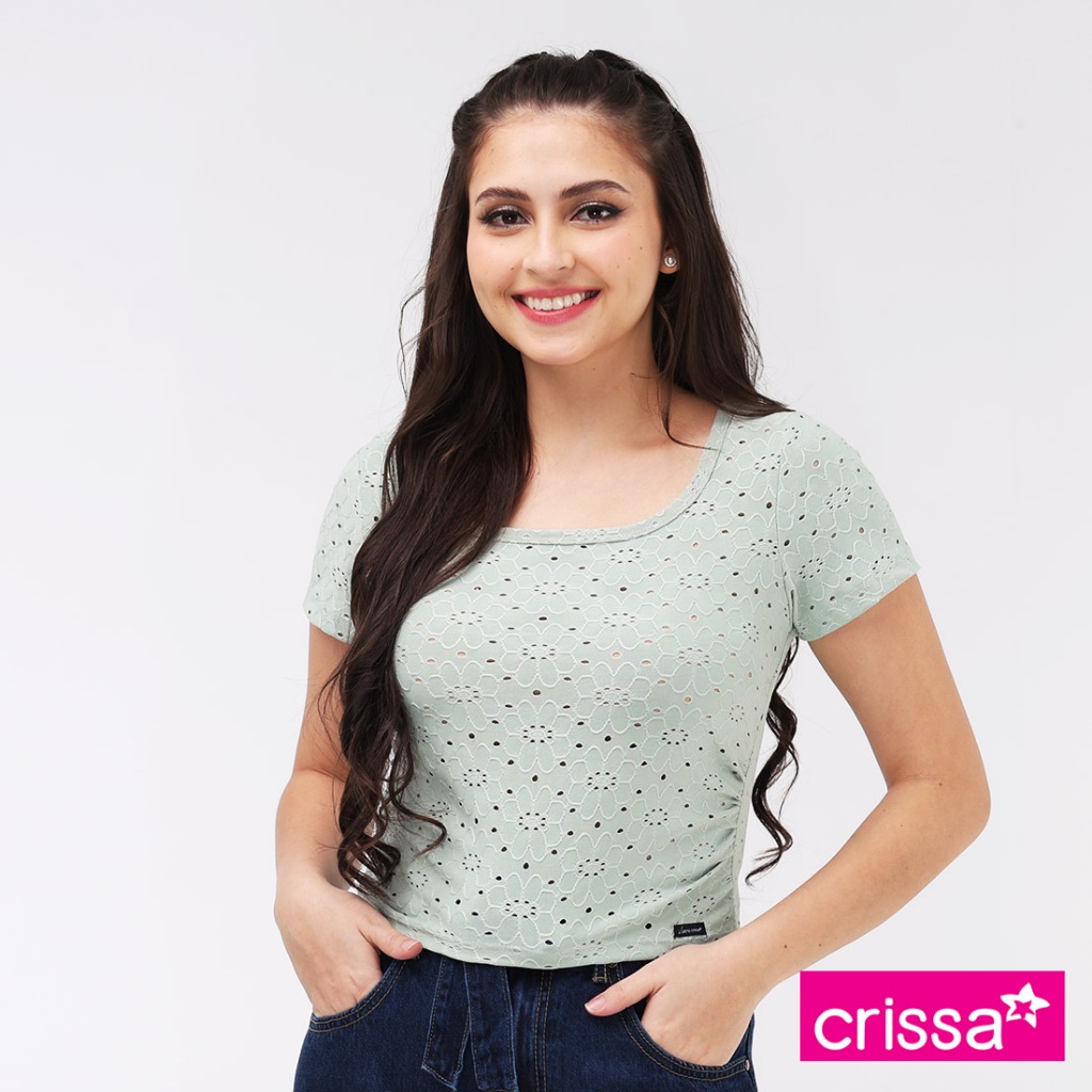 Crissa Eyelet Knits Short Sleeves Blouse CSTT16-0081 | Shopee Philippines
