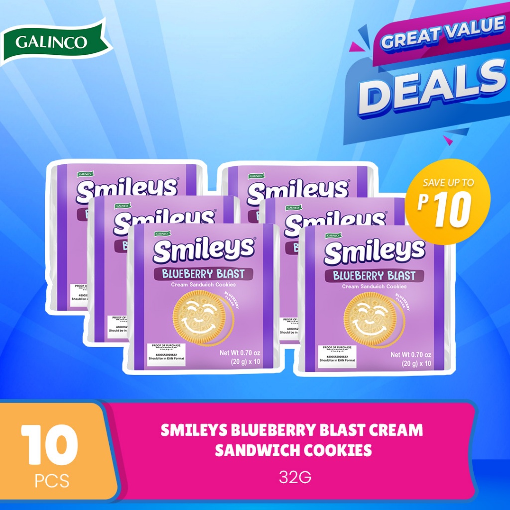 Smileys Blueberry Blast Cream Sandwich Cookies 20g (Pack of 10) (6 ...