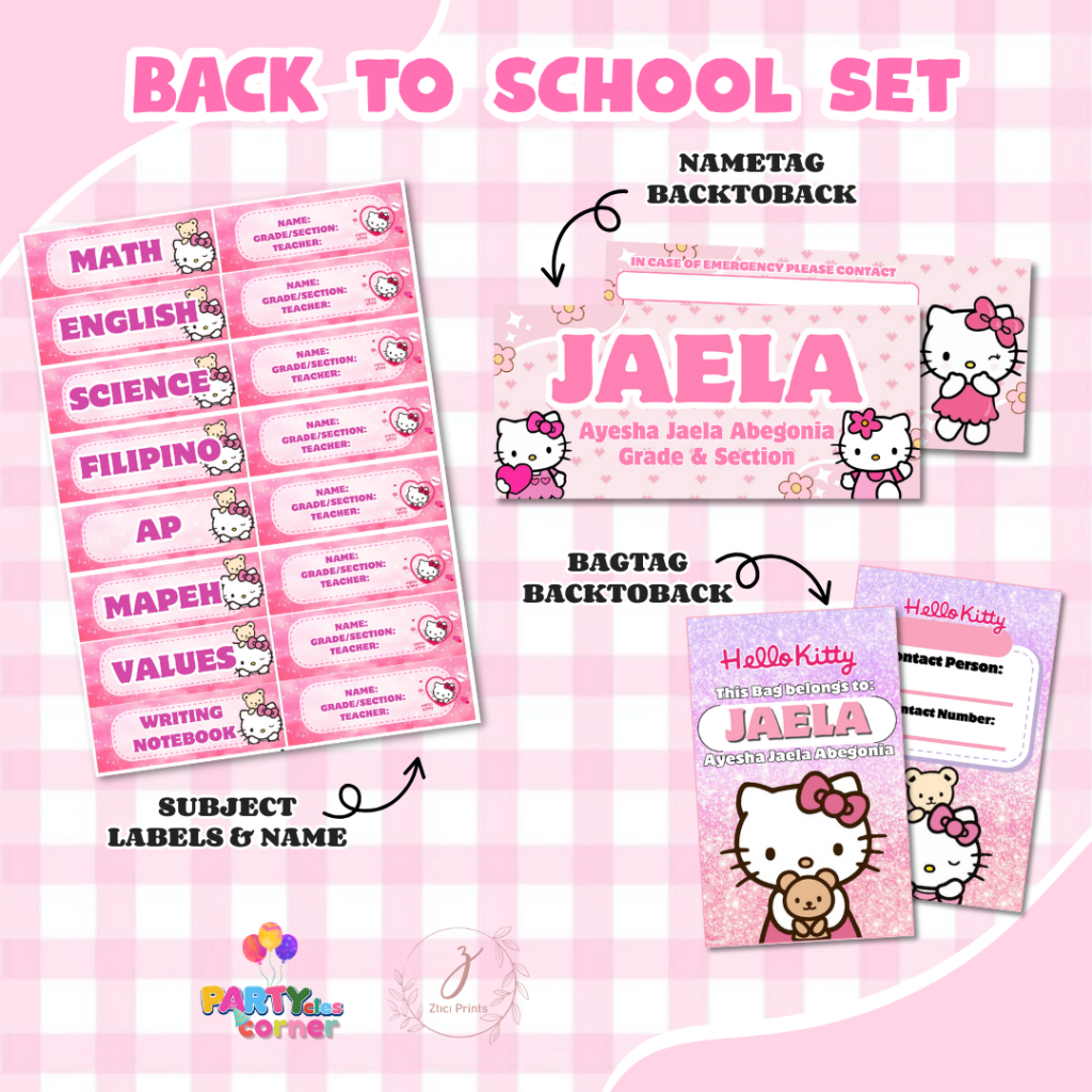 GIRLS - 3 in 1 BUNDLES (PVC NAME TAG / BAG TAG / NAME STICKER / SUBJECT ...