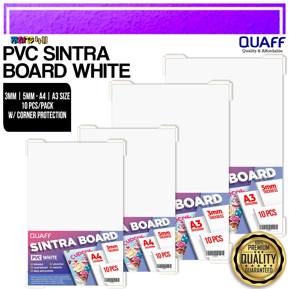 A4/A3 Size QUAFF PVC Sintra Board White 3mm/5mm Thick 10pcs with Safety Corner Protection ...