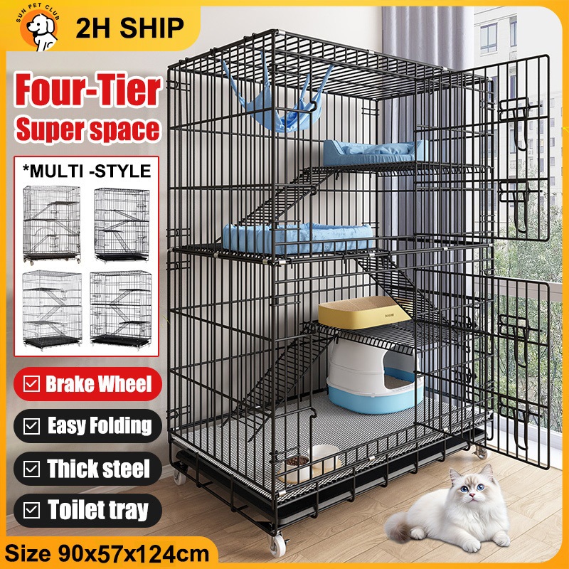 Cat Cage 4 Layer Pet Cage Foldable with Wheels Large Space Heavy Duty 3 ...
