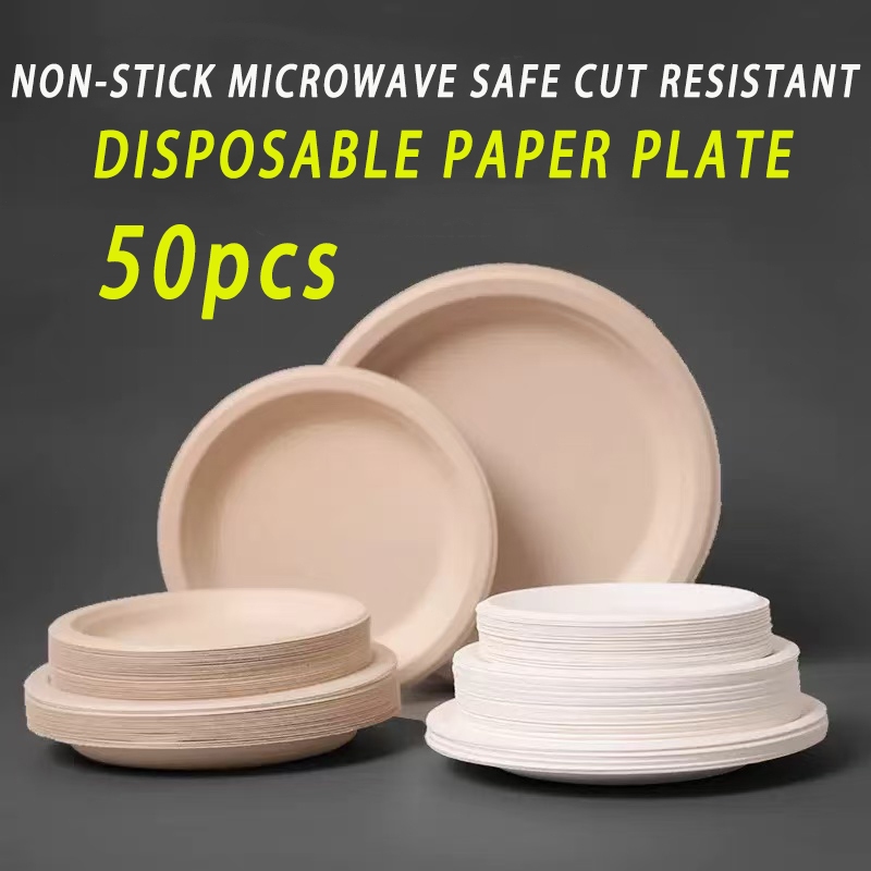 （50pcs）Disposable Plate 9-10" Extra Strong, Extra Thick Microwave Safe ...