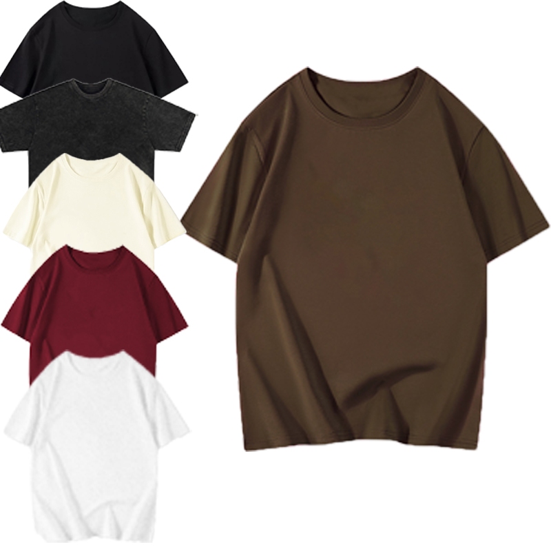 FPA Solid color round neck men's T-shirt basic loose plus size cotton ...