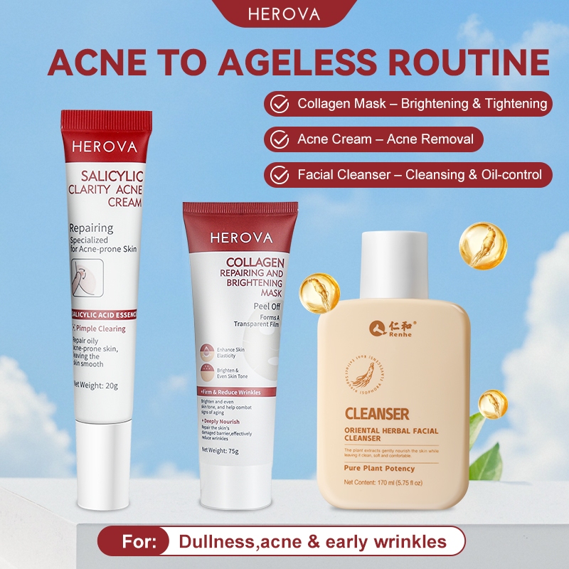 【FDA-approved】 Renhe Oriental Herbal Acne Care Cream&Facial Cleanser ...