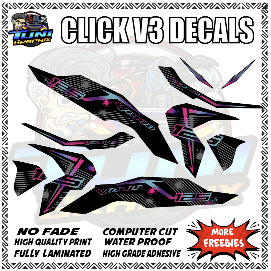 CLICK 125 V3 -V4 VARIO SHARP SPLATTER DECALS (BLACK SERIES) | Shopee ...