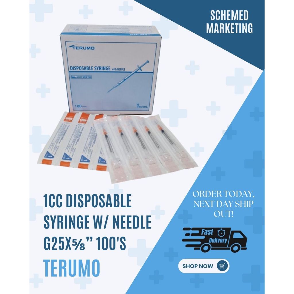 1cc Disposable Syringe with Needle G25x⅝" Luer Slip Tip Sterile Terumo ...