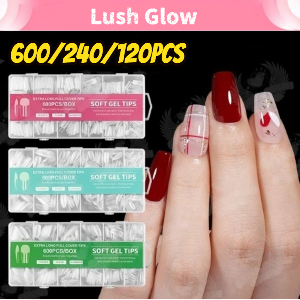 600 Pcs/Set Nail Tips Kit Matte Nail Extension Tool Clear Soft Gel ...