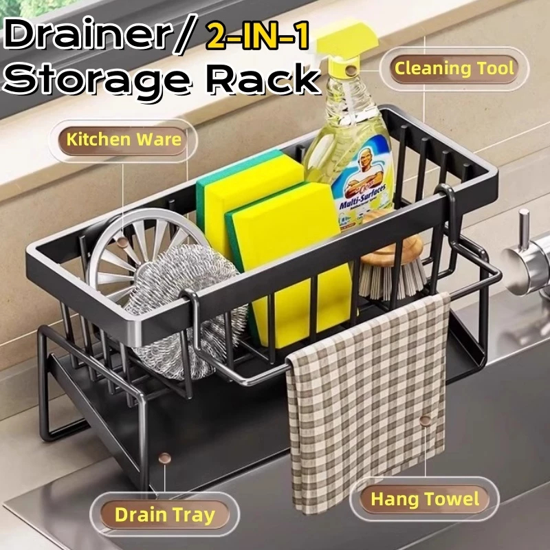Kitchen Drainer Rack with Towel Holder for Kitchen and Bathroom Sink ...