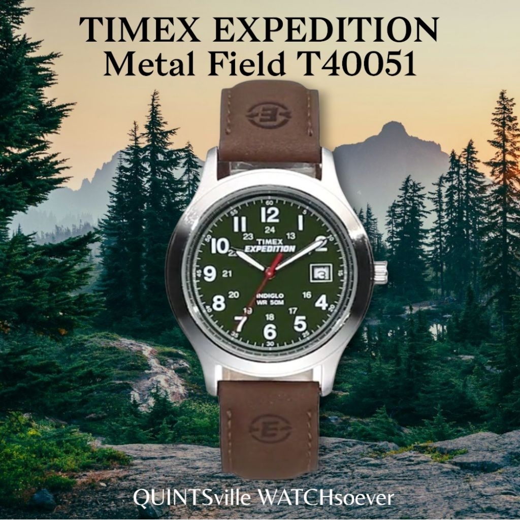 TIMEX EXPEDITION METAL FIELD Genuine Brown Leather Strap 40mm Green ...
