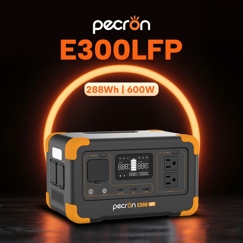 Pecron E300LFP 288Wh 600W Portable Power Station LiFePO4 Battery Solar Generator for Outdoor ...