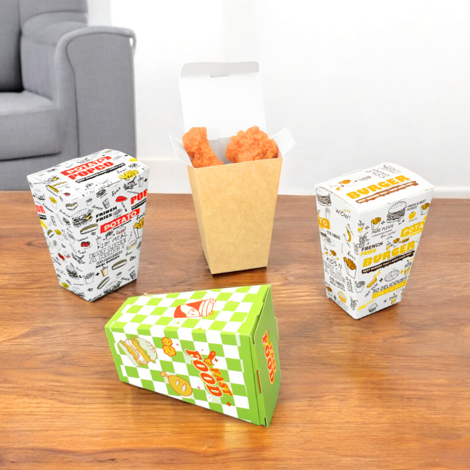 25pcs Chicken Popcorn Box Paper Plain Kraft/Green Fast Food Printed ...