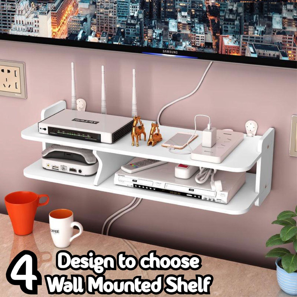 Living Room TV Router Storage Box Wall Wifi Rack & DVD Rack Wall Set ...